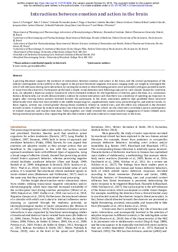 (PDF) Interactions between emotion and action in the brain