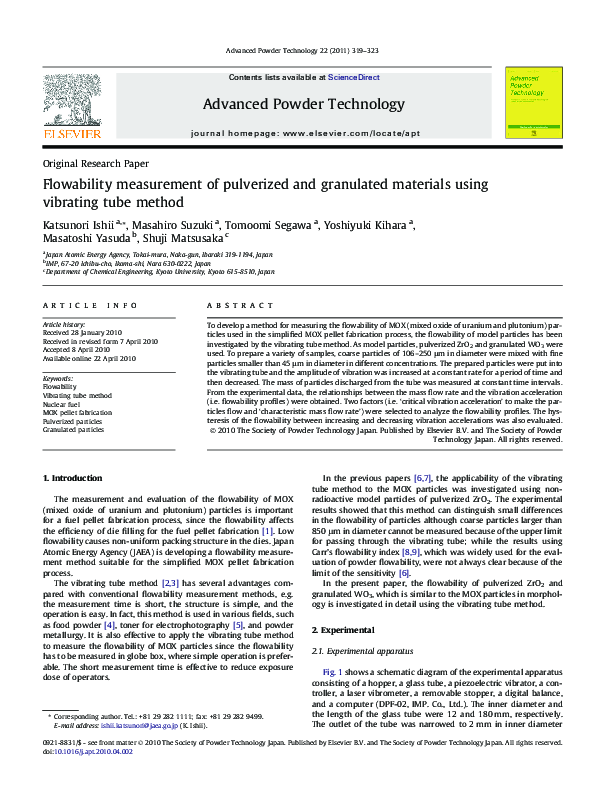 (PDF) Flowability measurement of pulverized and granulated materials using vibrating tube method