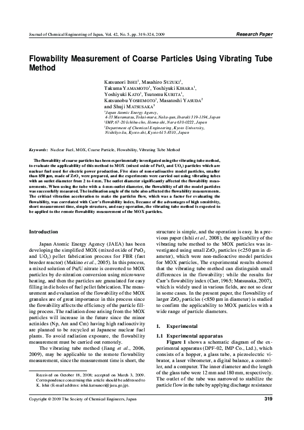 (PDF) Flowability Measurement of Coarse Particles Using Vibrating Tube Method | Shuji Matsusaka ...