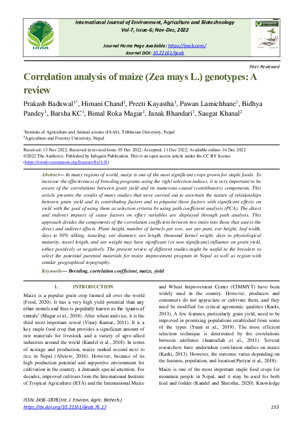 (PDF) Correlation analysis of maize (Zea mays L.) genotypes: A review