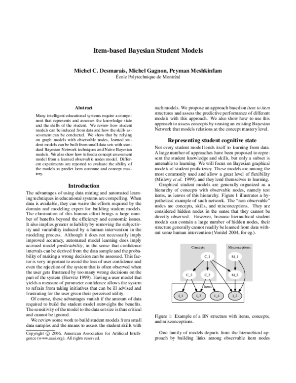 (PDF) Item-based Bayesian student models