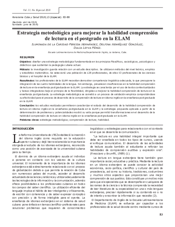 (PDF) Estrategia metodológica para mejorar la habilidad comprensión de ...
