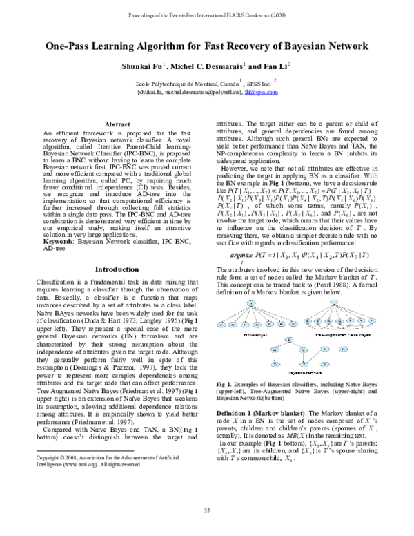 (PDF) One-Pass Learning Algorithm for Fast Recovery of Bayesian Network
