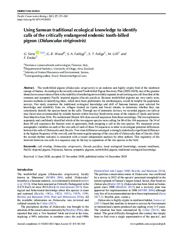 (PDF) Using Samoan traditional ecological knowledge to identify calls ...