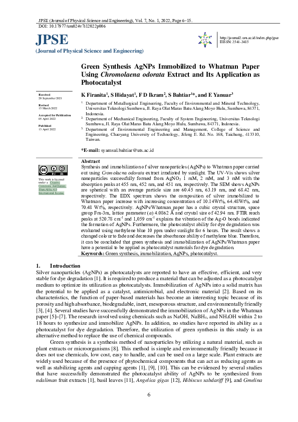 (PDF) Green Synthesis AgNPs Immobilized to Whatman Paper Using ...