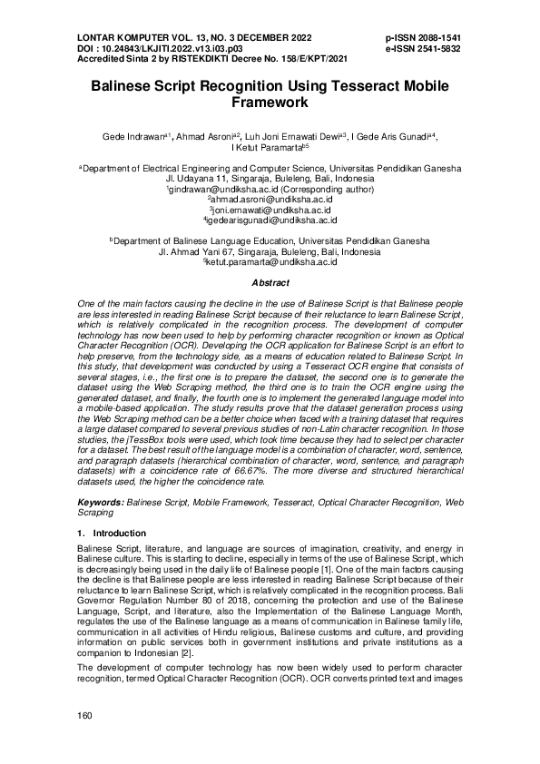 (PDF) Balinese Script Recognition Using Tesseract Mobile Framework