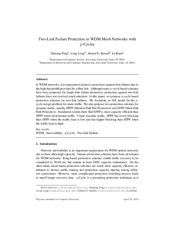 (PDF) Two-link failure protection in WDM mesh networks with p-cycles