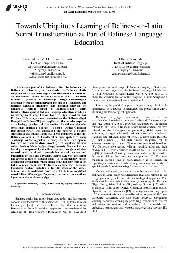 (PDF) Towards Ubiquitous Learning of Balinese-to-Latin Script ...