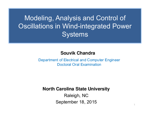 (PDF) Modeling, Analysis and Control of Oscillations in Wind-integrated ...