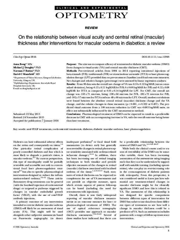 (PDF) On the relationship between visual acuity and central retinal (macular) thickness after ...