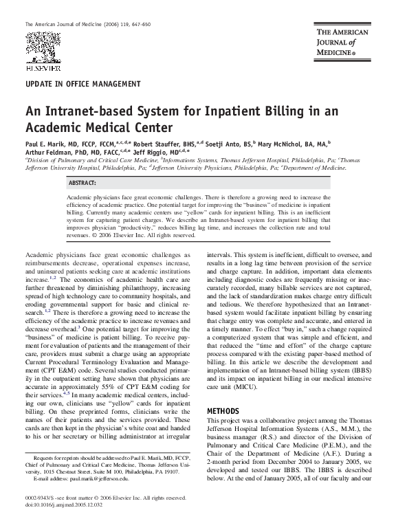 (PDF) An Intranet-based System for Inpatient Billing in an Academic ...