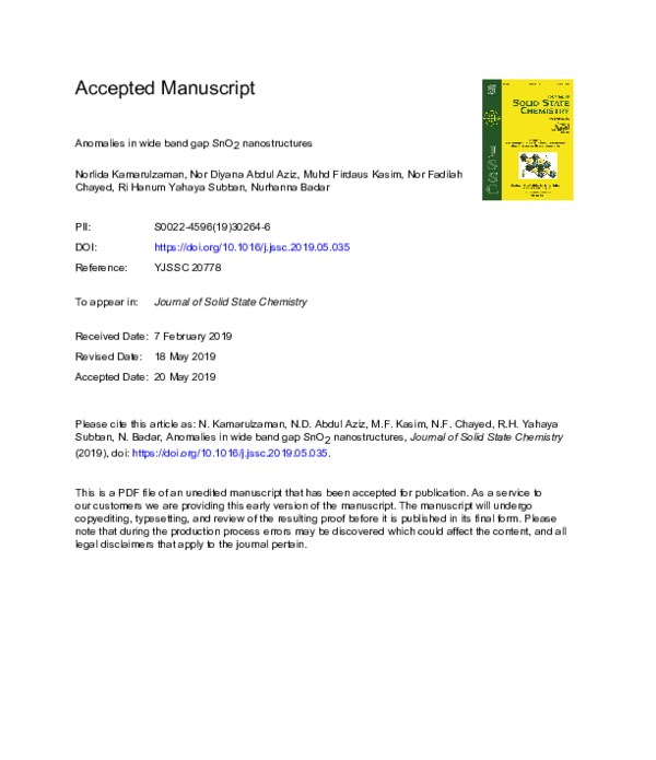 (PDF) Anomalies in wide band gap SnO2 nanostructures