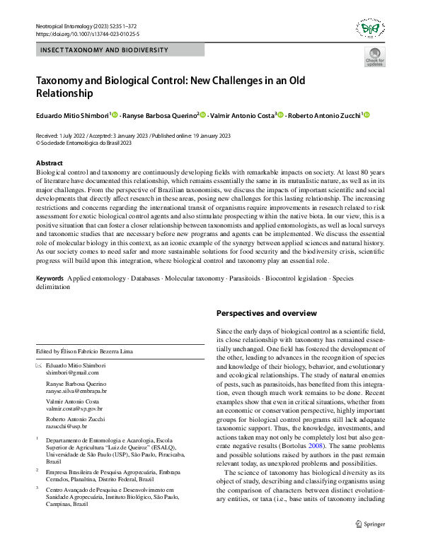 (PDF) Taxonomy and Biological Control: New Challenges in an Old ...