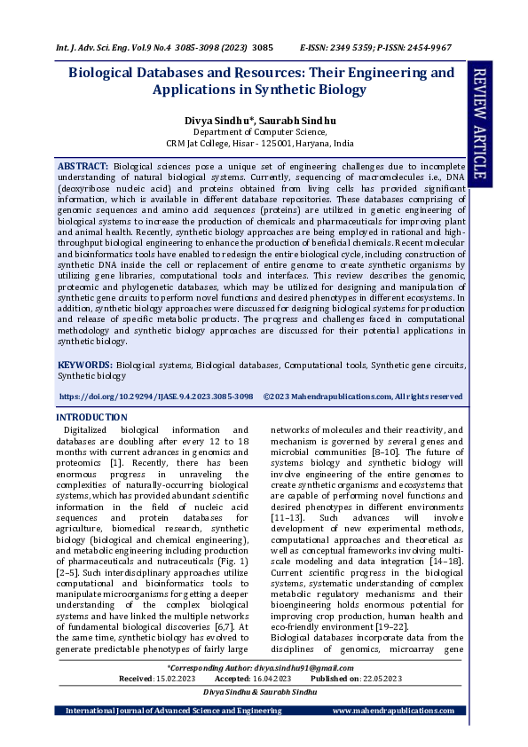 (PDF) Biological Databases and Resources: Their Engineering and Applications in Synthetic Biology