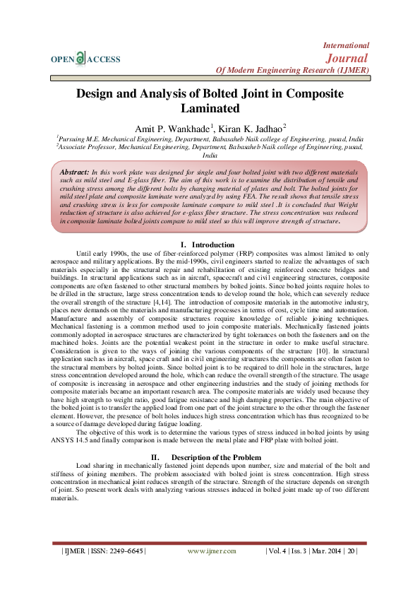 (PDF) Design and Analysis of Bolted Joint in Composite Laminated