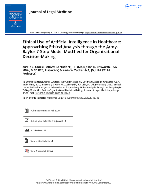(PDF) Ethical Use of Artificial Intelligence in Healthcare: Approaching ...