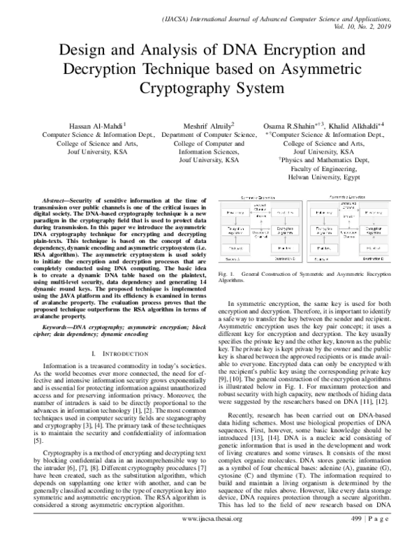 (PDF) Design and Analysis of DNA Encryption and Decryption Technique based on Asymmetric ...