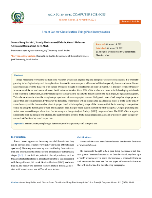 (PDF) Breast Cancer Classification Using: Pixel Interpolation