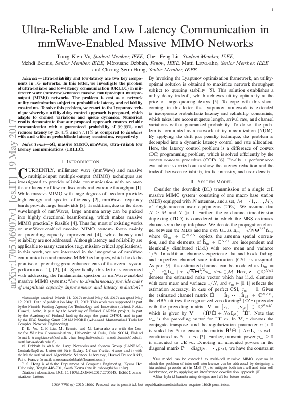 (PDF) Ultra-Reliable and Low Latency Communication in mmWave-Enabled Massive MIMO Networks