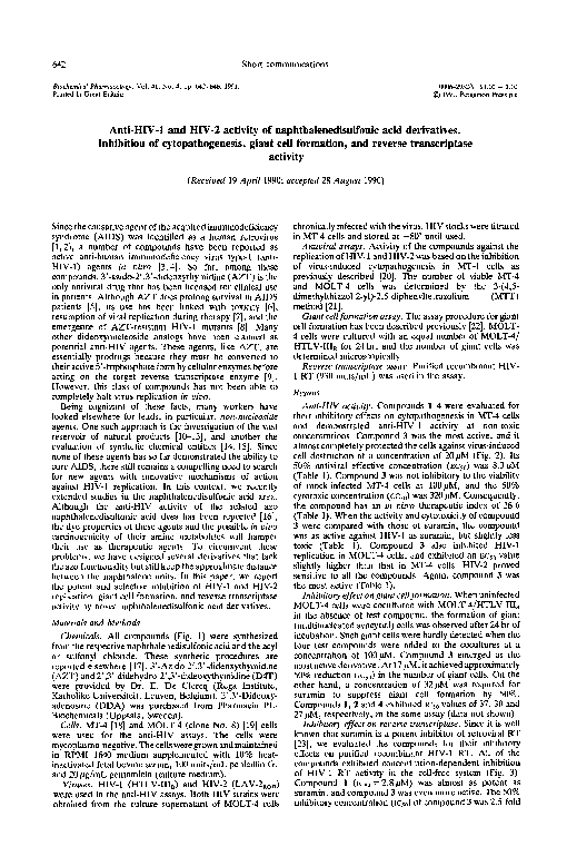 (PDF) Anti-HIV-1 and HIV-2 activity of naphthalenedisulfonic acid ...