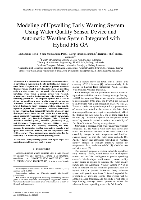 (PDF) Modeling of Upwelling Early Warning System Using Water Quality ...