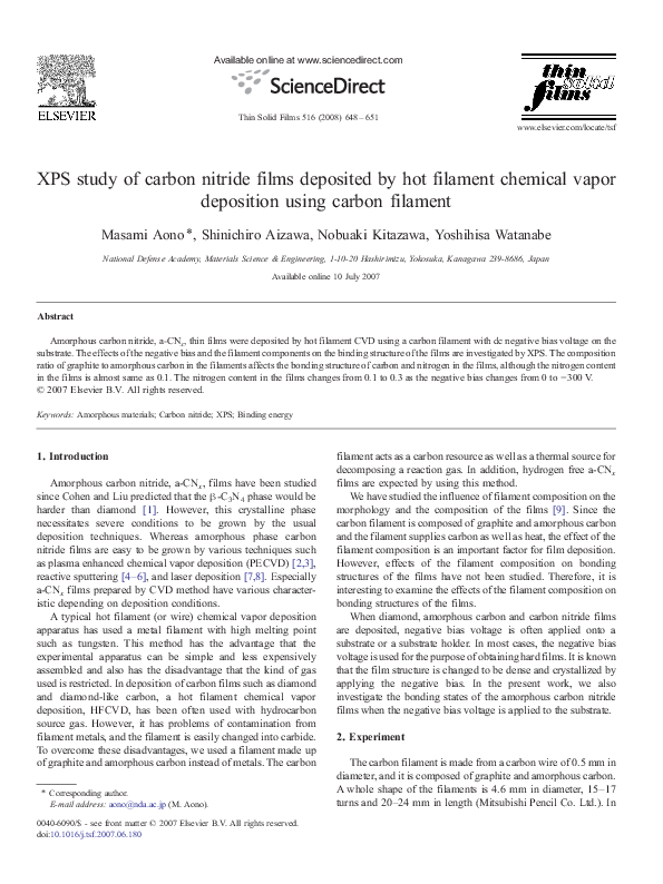 (PDF) XPS study of carbon nitride films deposited by hot filament ...