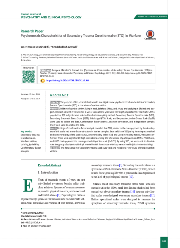 (PDF) Psychometric Characteristics of Secondary Trauma Questionnaire ...