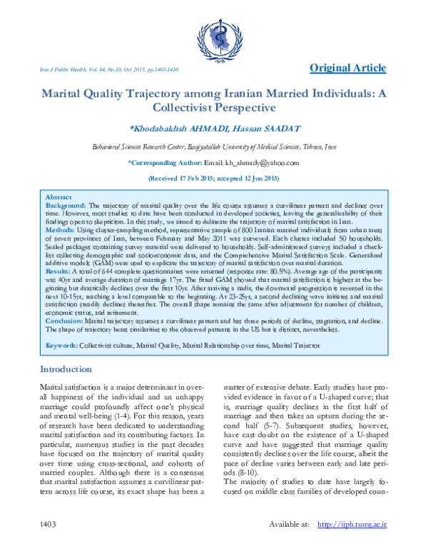 (PDF) Marital Quality Trajectory among Iranian Married Individuals: A ...