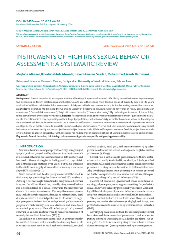 (PDF) Instruments of High Risk Sexual Behavior Assessment: a Systematic Review