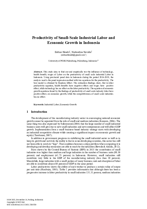 (PDF) Productivity of Small-Scale Industrial Labor and Economic Growth ...