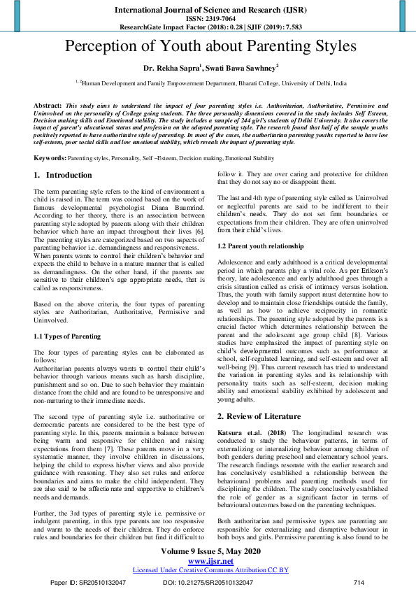 (PDF) Youth Perception of Parenting Styles' Impact
