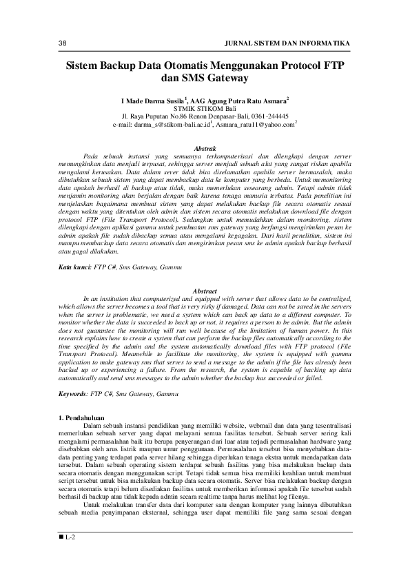 (PDF) Sistem Backup Data Otomatis Menggunakan Protocol FTP dan SMS Gateway