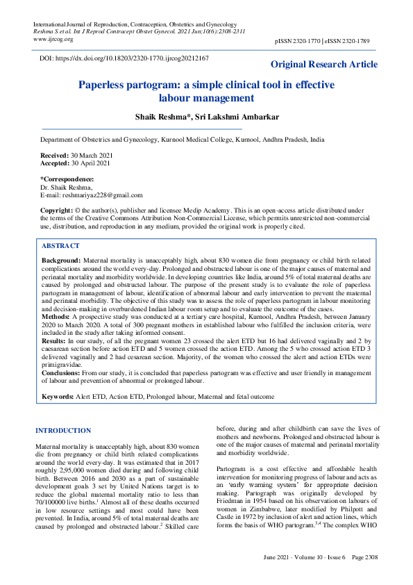 (PDF) Paperless partogram: a simple clinical tool in effective labour ...
