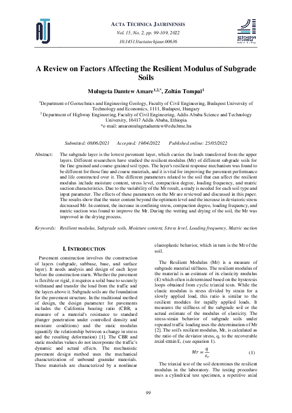 (PDF) A Review on Factors Affecting the Resilient Modulus of Subgrade Soils