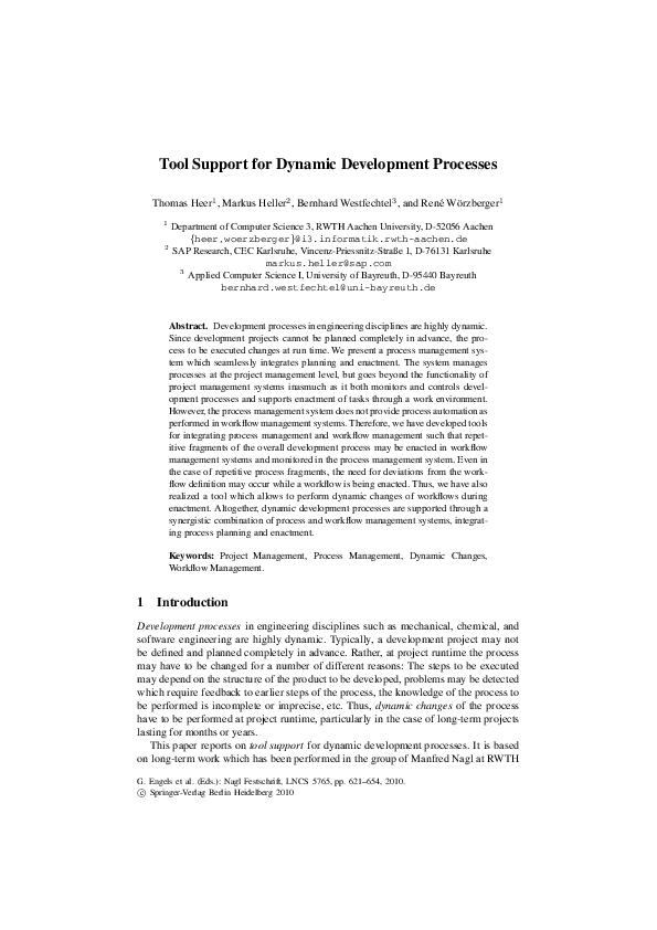 (PDF) Tool Support for Dynamic Development Processes | Thomas Heer ...
