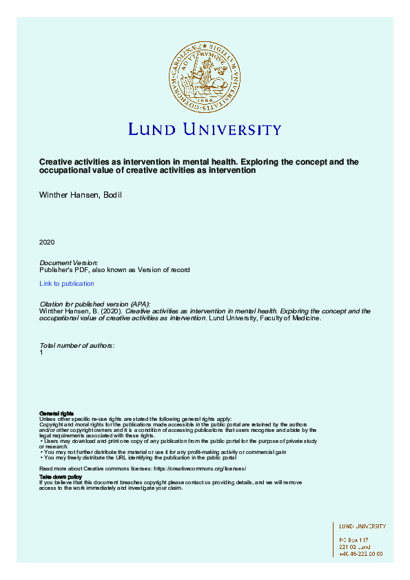 (PDF) Creative activities as intervention in mental health. Exploring ...