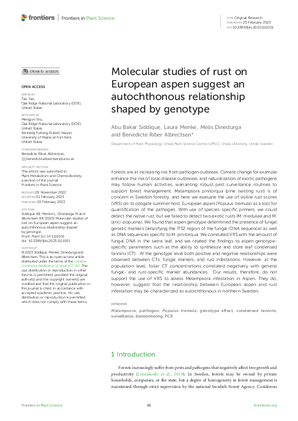 (PDF) Molecular studies of rust on European aspen suggest an ...