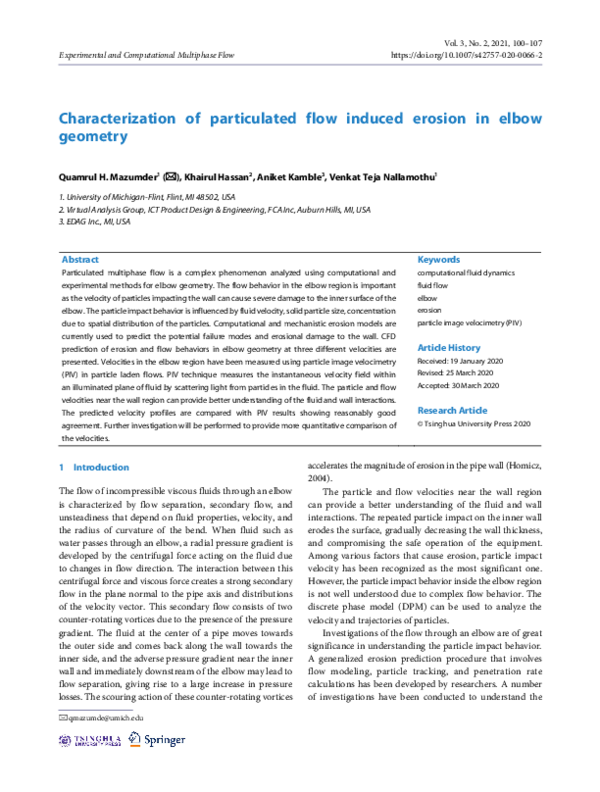 (PDF) Characterization of particulated flow induced erosion in elbow geometry