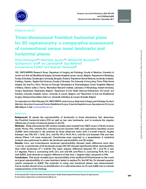 (PDF) Three-dimensional Frankfort horizontal plane for 3D cephalometry ...