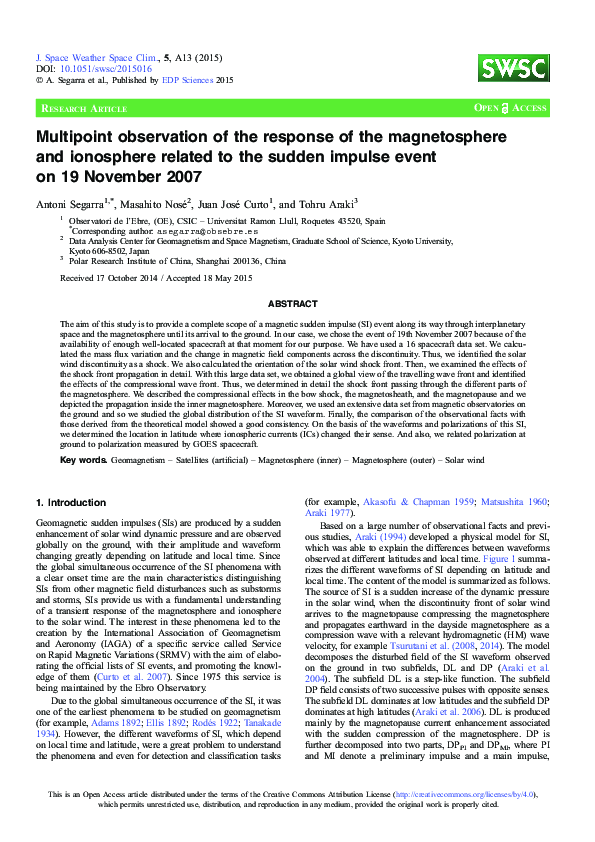(PDF) Multipoint observation of the response of the magnetosphere and ...