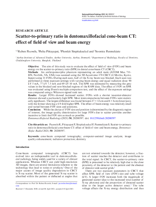 (PDF) Scatter-to-primary ratio in dentomaxillofacial cone-beam CT: effect of field of view and ...