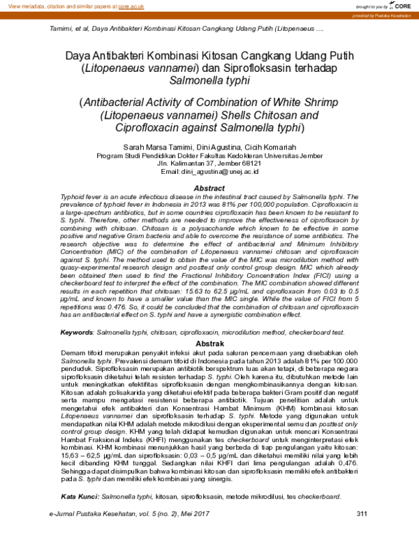 (PDF) Daya Antibakteri Kombinasi Kitosan Cangkang Udang Putih (Litopenaeus vannamei) dan ...