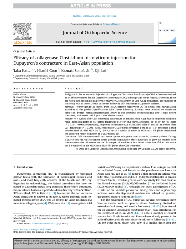(PDF) Efficacy of collagenase Clostridium histolyticum injection for ...