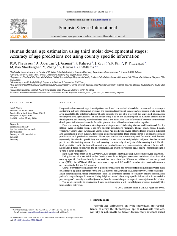 (PDF) Human dental age estimation using third molar developmental ...