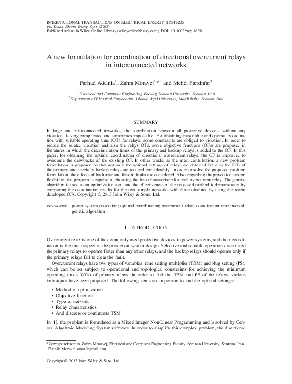 (PDF) A new formulation for coordination of directional overcurrent ...