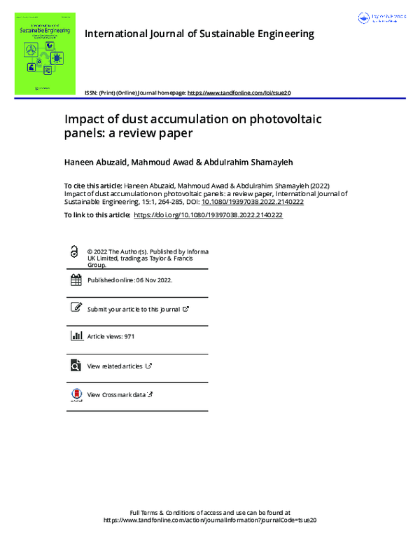 Pdf Impact Of Dust Accumulation On Photovoltaic Panels A Review Paper