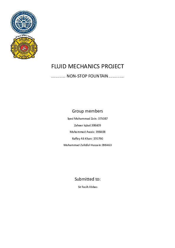 (DOC) FLUID MECHANICS PROJECT Report