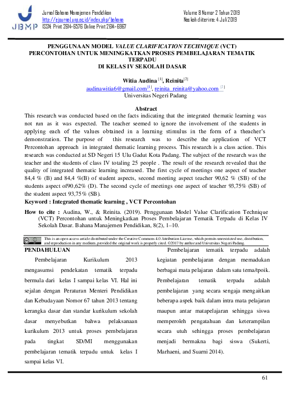(PDF) Penggunaan Model Value Clarification Technique (VCT) Percontohan Untuk Meningkatkan Proses ...