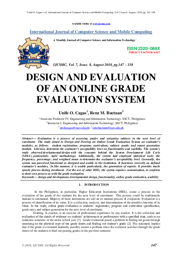(PDF) Design and Evaluation of an Online Grade Evaluation System