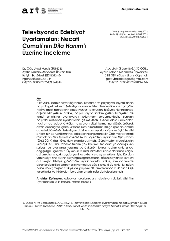 (PDF) Televizyonda Edebiyat Uyarlamaları: Necati Cumalı’nın Dila Hanım ...